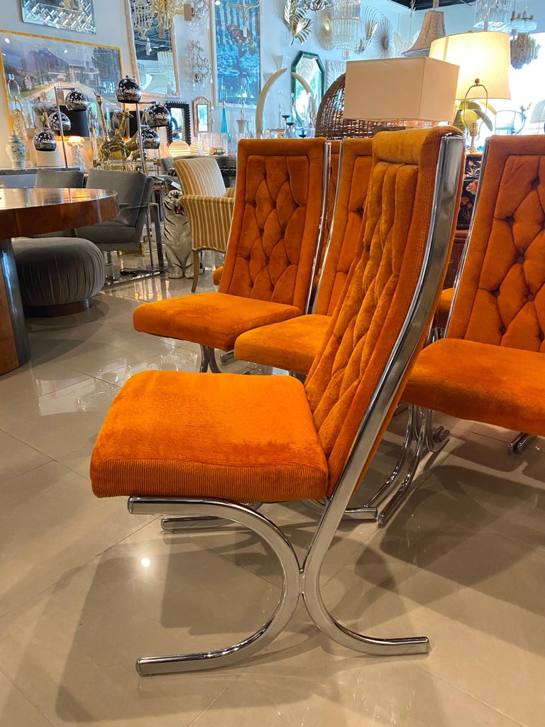 Vintage Set of 8 Chrome Cantilevered Side Dining Chairs by Howell Co ...