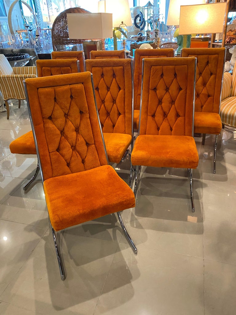 Vintage Set of 8 Chrome Cantilevered Side Dining Chairs by Howell Co ...