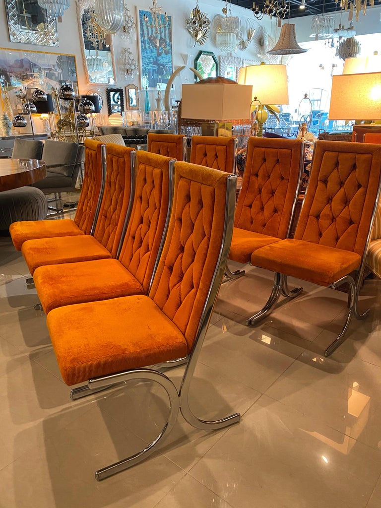 Vintage Set of 8 Chrome Cantilevered Side Dining Chairs by Howell Co ...