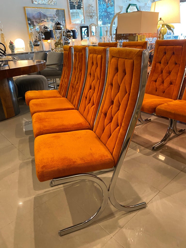 Vintage Set of 8 Chrome Cantilevered Side Dining Chairs by Howell Co ...