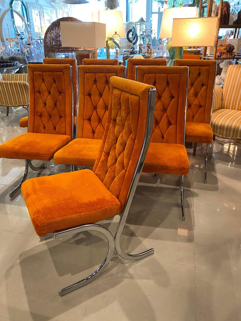 Vintage Set of 8 Chrome Cantilevered Side Dining Chairs by Howell Co ...