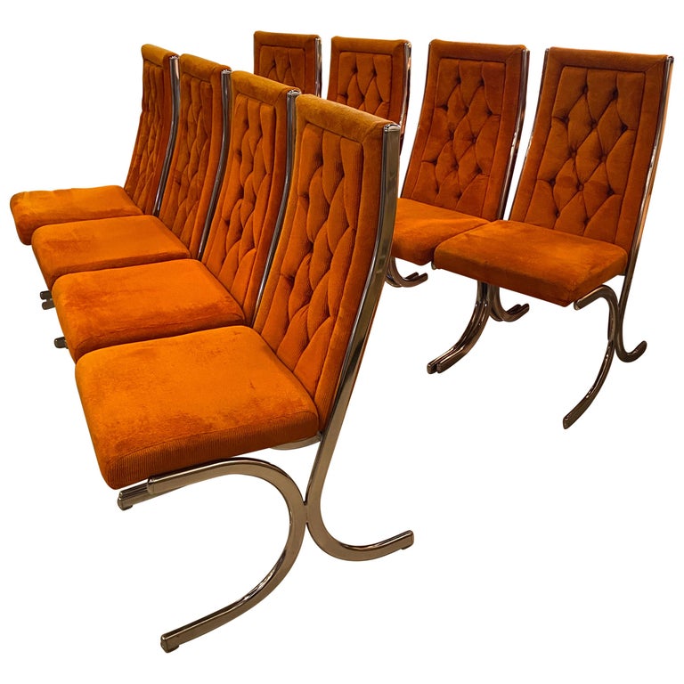 Vintage Set of 8 Chrome Cantilevered Side Dining Chairs by Howell Co ...