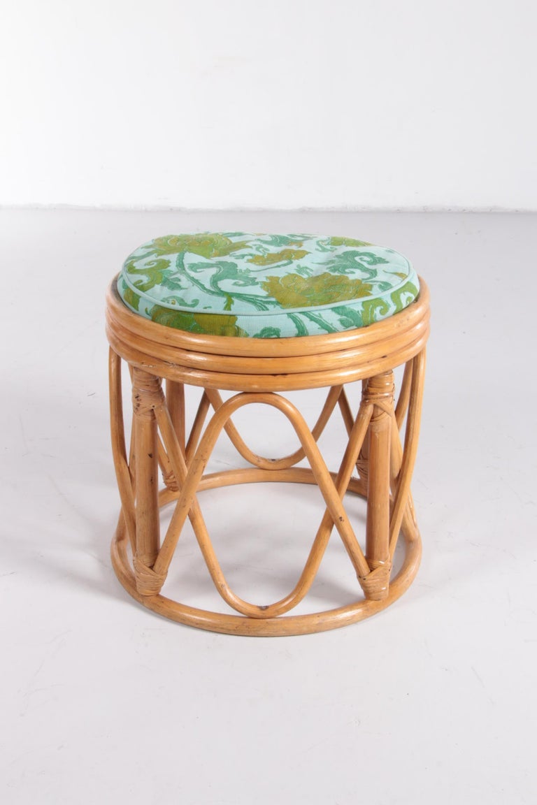 Vintage Set of Bamboo Lounge Armchairs and Ottoman with Side Tables ...