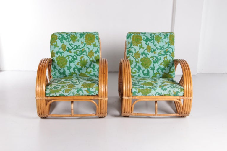 Vintage Set of Bamboo Lounge Armchairs and Ottoman with Side Tables ...