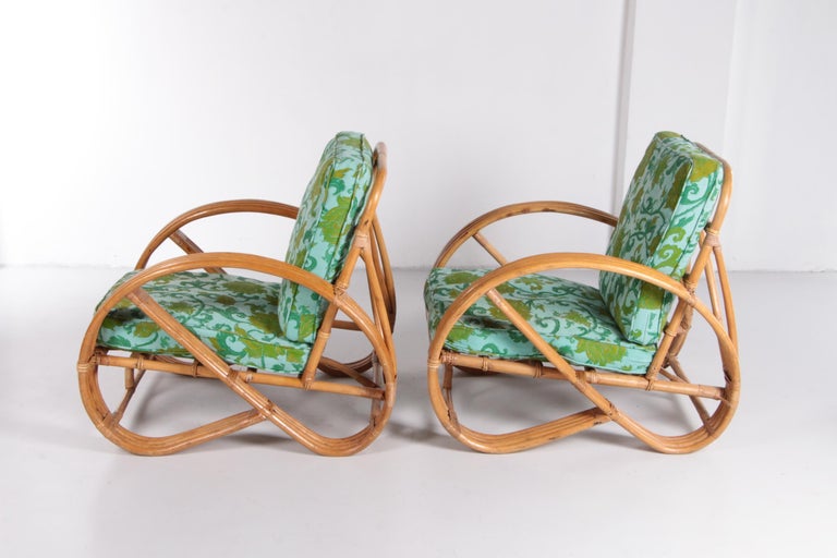 Vintage Set of Bamboo Lounge Armchairs and Ottoman with Side Tables ...