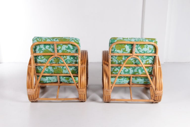 Vintage Set of Bamboo Lounge Armchairs and Ottoman with Side Tables ...