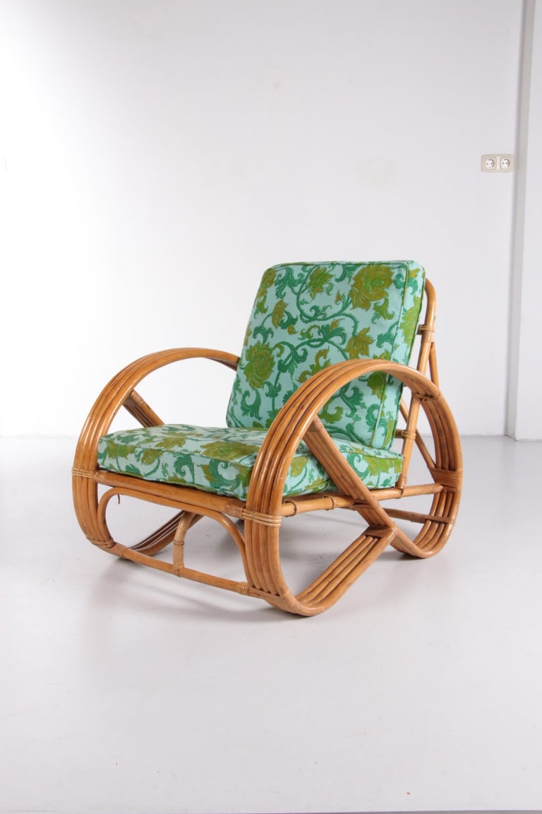 Vintage Set of Bamboo Lounge Armchairs and Ottoman with Side Tables ...