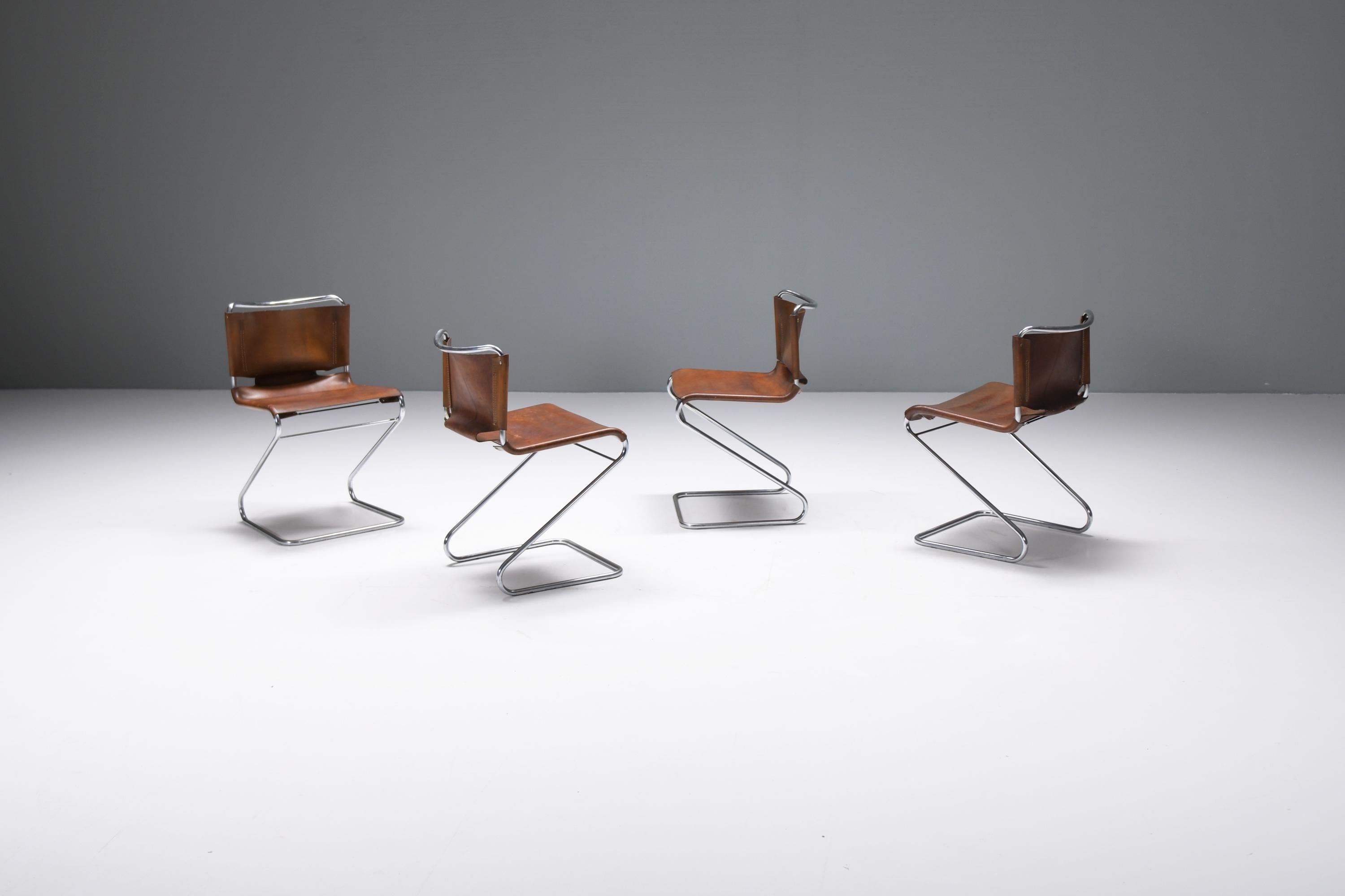 Vintage set of ‘Biscia’ dining chair in leather by Pascal Mourgue for ...