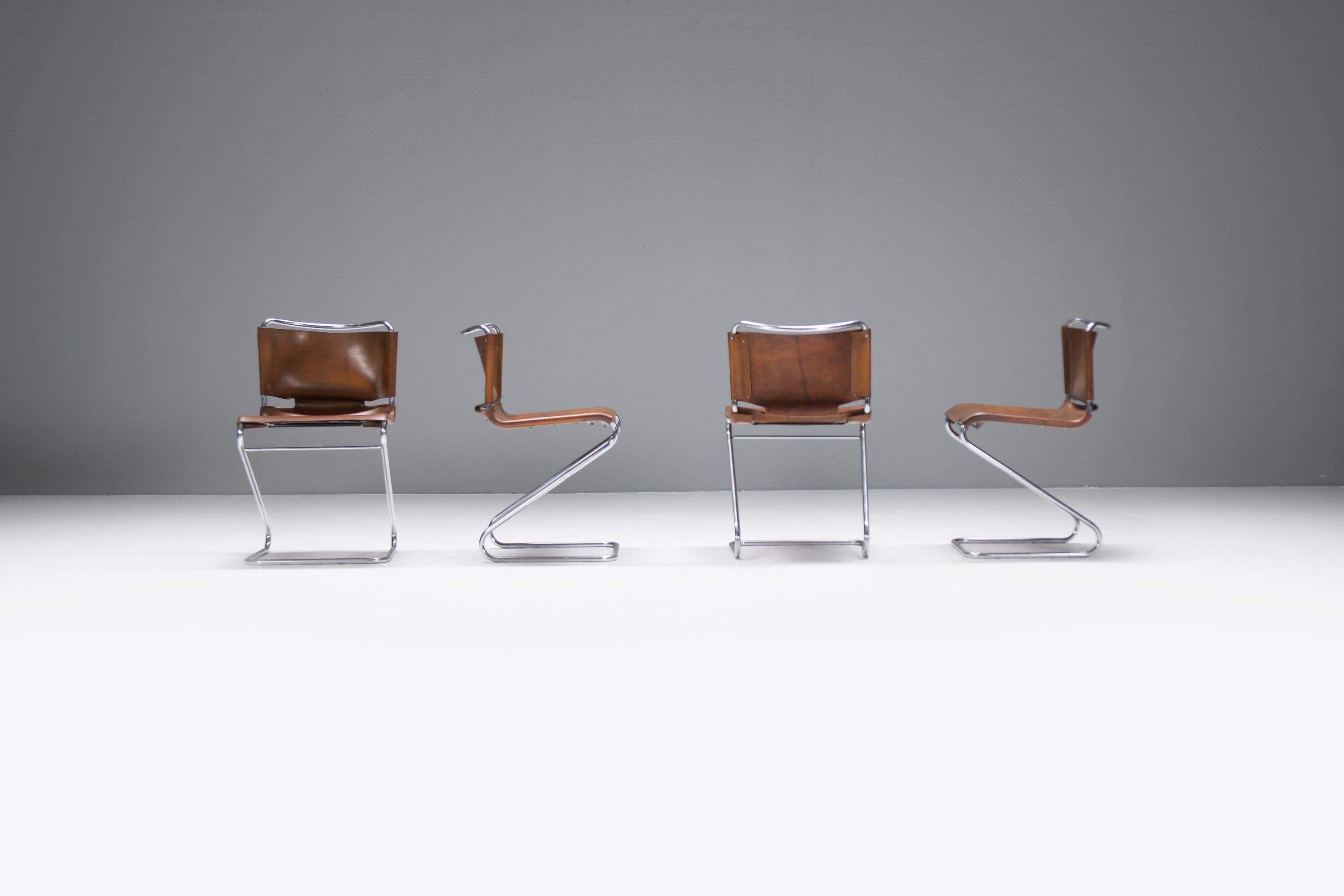 Vintage set of ‘Biscia’ dining chair in leather by Pascal Mourgue for ...