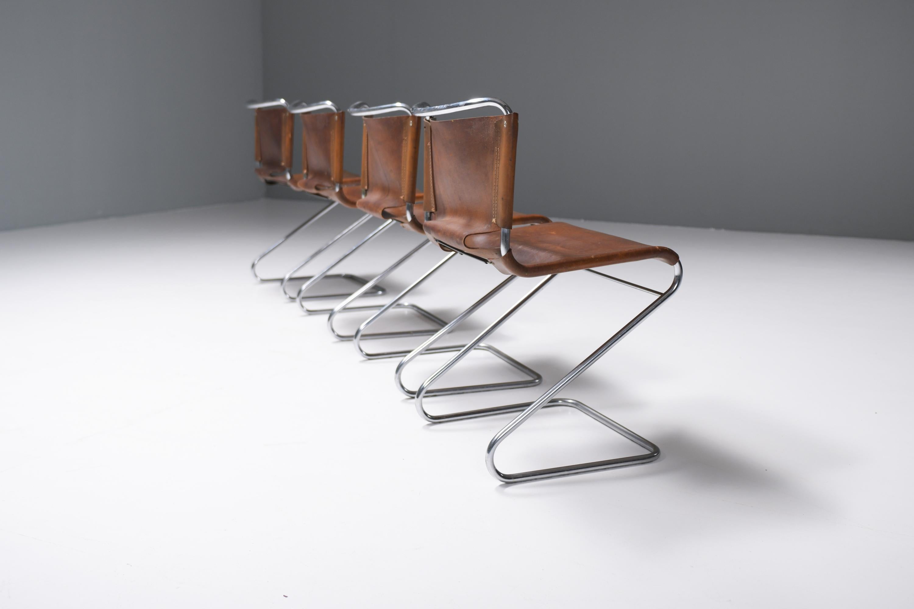 Vintage set of ‘Biscia’ dining chair in leather by Pascal Mourgue for ...