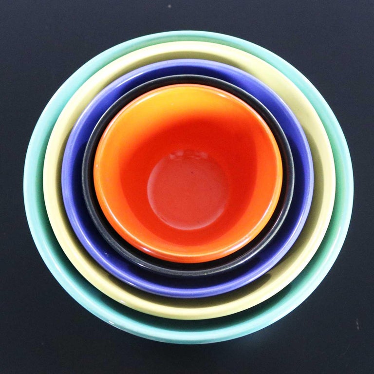 Vintage Set of Five Bauer Multi-Color Ringware Nesting Mixing Bowls at ...