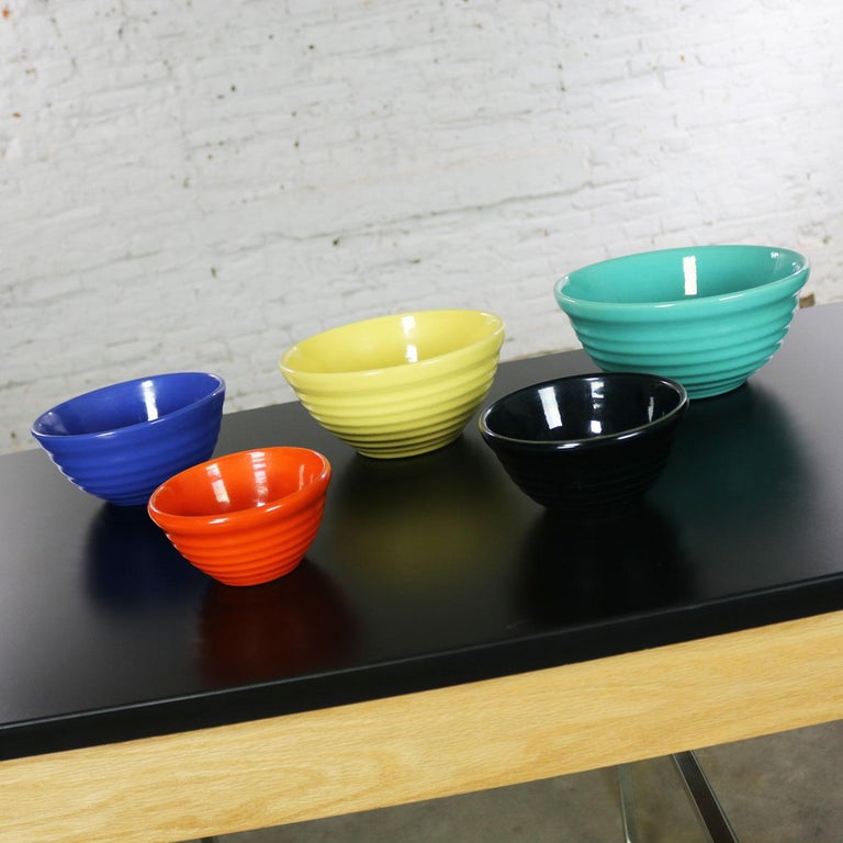 Vintage Set of Five Bauer Multi-Color Ringware Nesting Mixing Bowls at ...