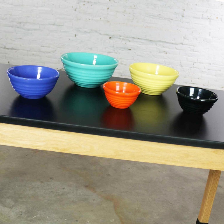 Vintage Set of Five Bauer Multi-Color Ringware Nesting Mixing Bowls at ...