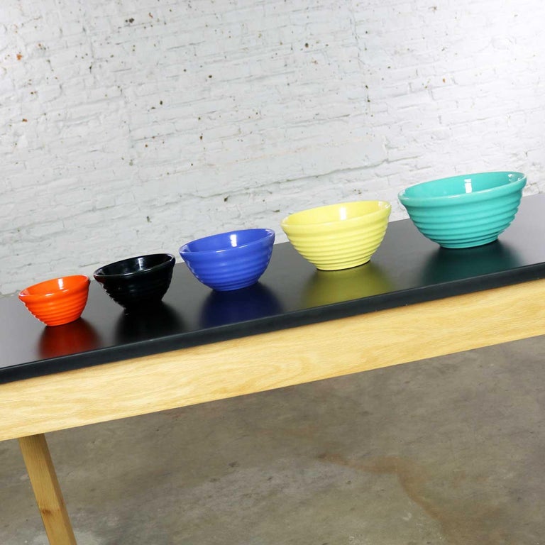 Vintage Set of Five Bauer Multi-Color Ringware Nesting Mixing Bowls at ...