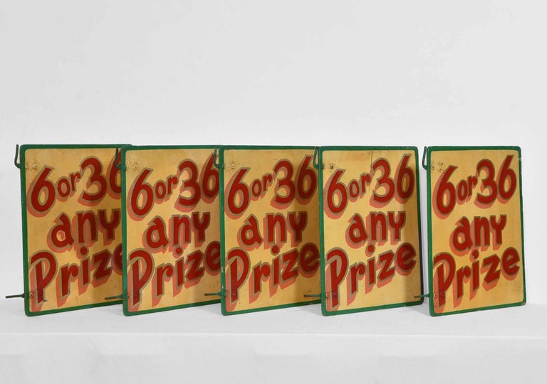 Vintage Set of Five Small Fairground Double Sided Painted Signs English ...