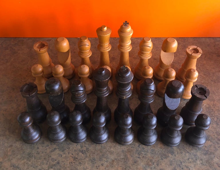 Vintage Set of Oversized Hand Carved Wooden Chess Pieces at 1stDibs ...