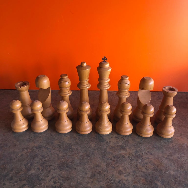 Vintage Set of Oversized Hand Carved Wooden Chess Pieces at 1stDibs ...