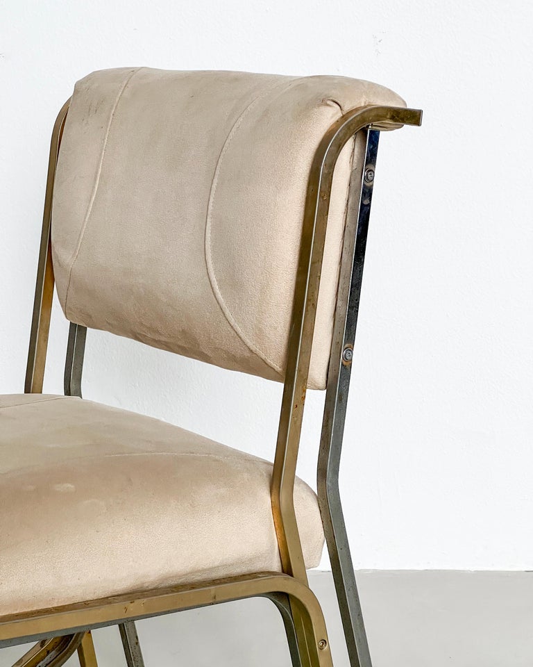 Vintage Set of Six Chairs in Two Tone Chrome and Golden Metal, Velvet ...