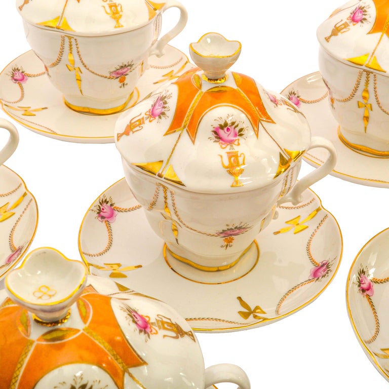 Vintage Set of Six Russian Imperial Lomonosov Porcelain Covered Tea Set ...