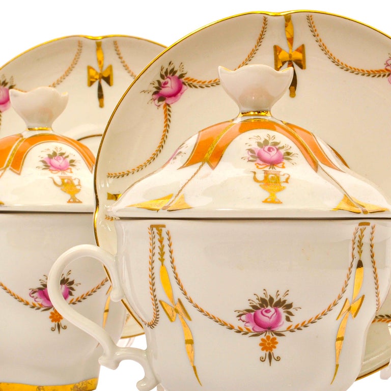 Vintage Set of Six Russian Imperial Lomonosov Porcelain Covered Tea Set ...