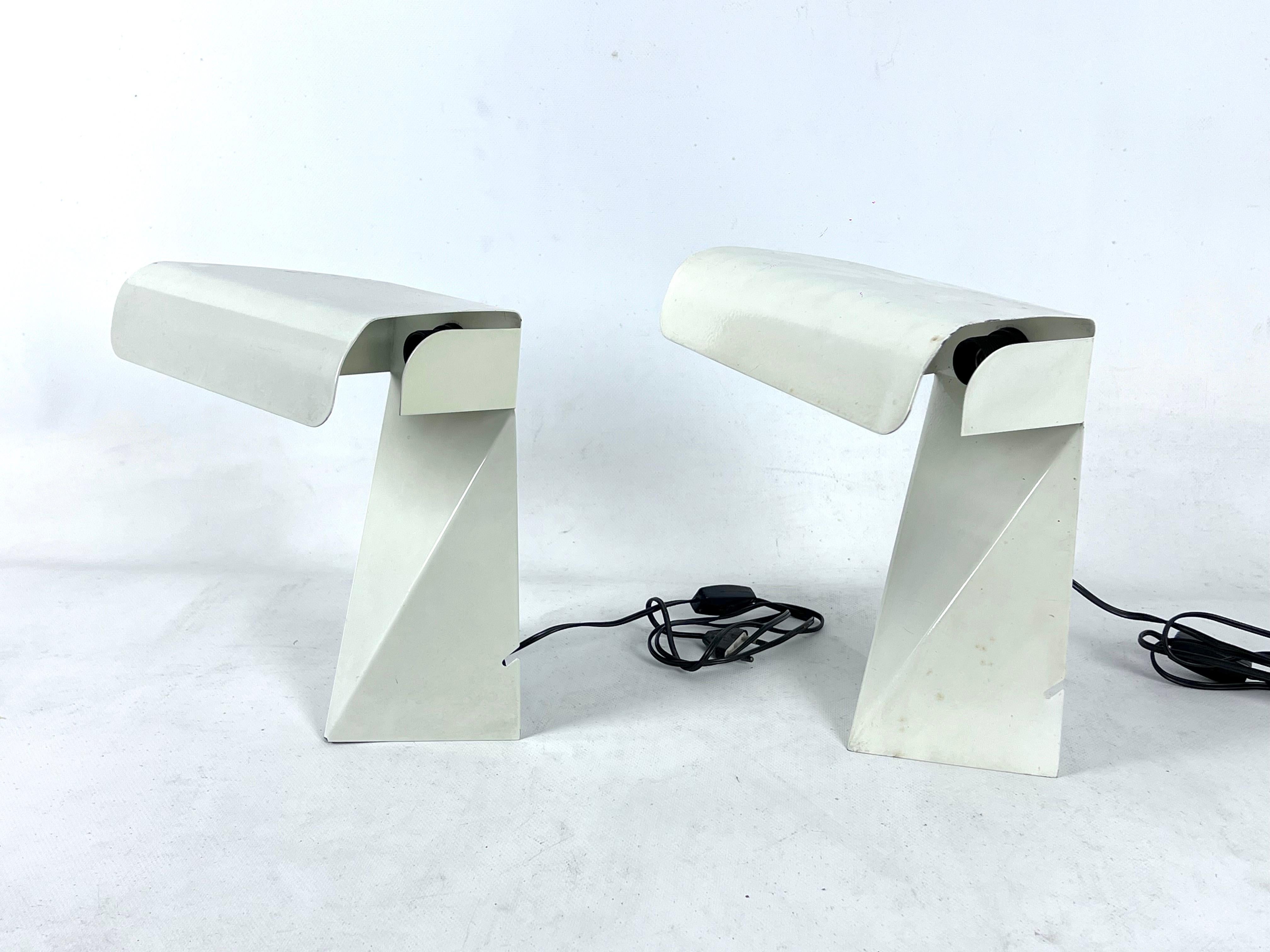 Vintage set of two sheet metal table lamps by G. Greco. Italy 1970s For ...
