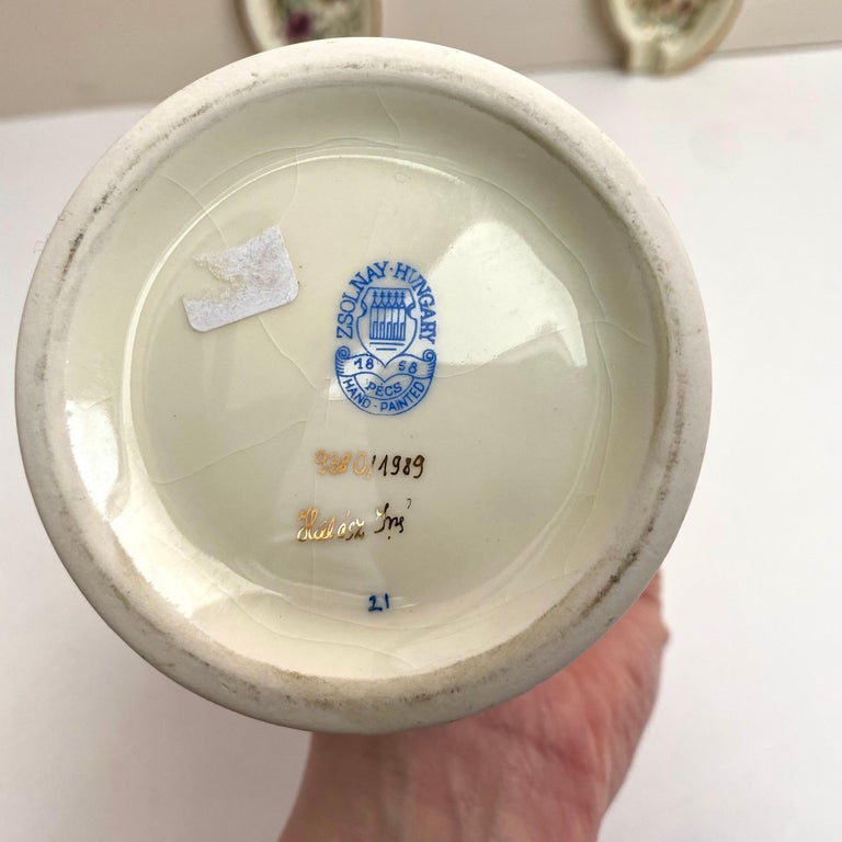 Vintage Set of Vase and Two Ashtrays in Porcelain by Zsolnay, Hungary ...