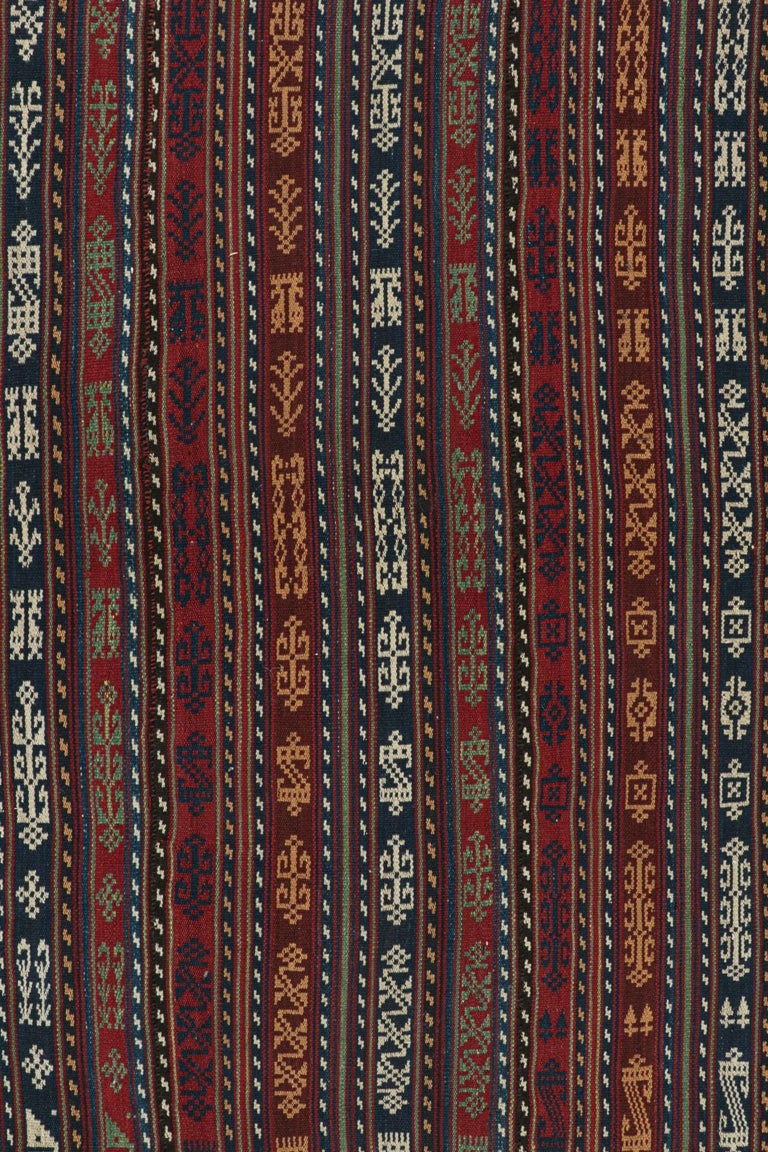 Vintage Shahsavan Persian Jajim Kilim runner in Red, Blue and Gold For ...