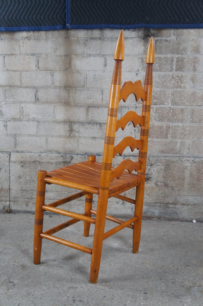 Vintage Shaker Arts and Crafts Oak Ladderback Side Accent Chair For Sale at 1stDibs