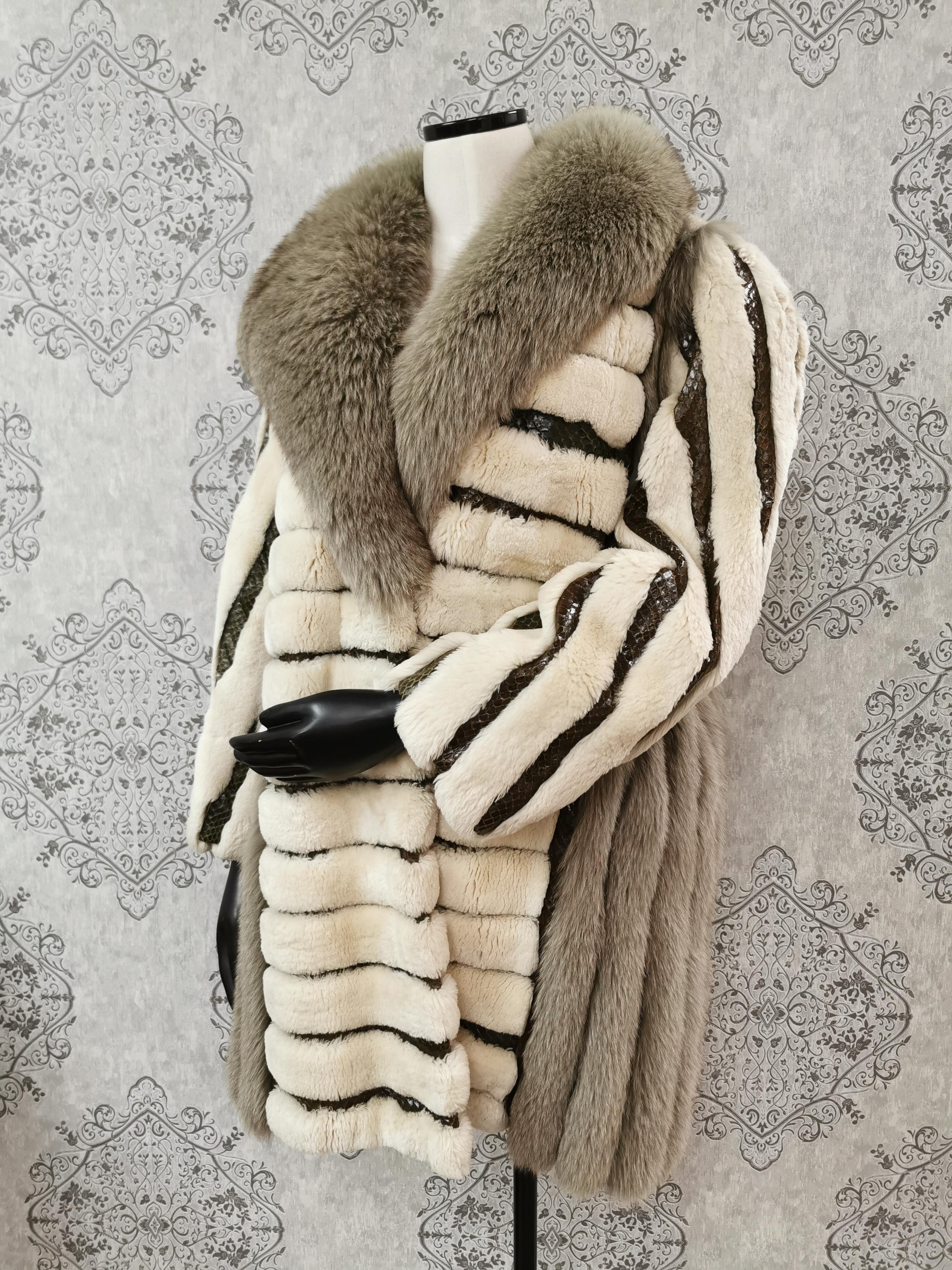 Vintage sheared beaver fur coat snakeskin shadow fox fur trim size 14 ...
