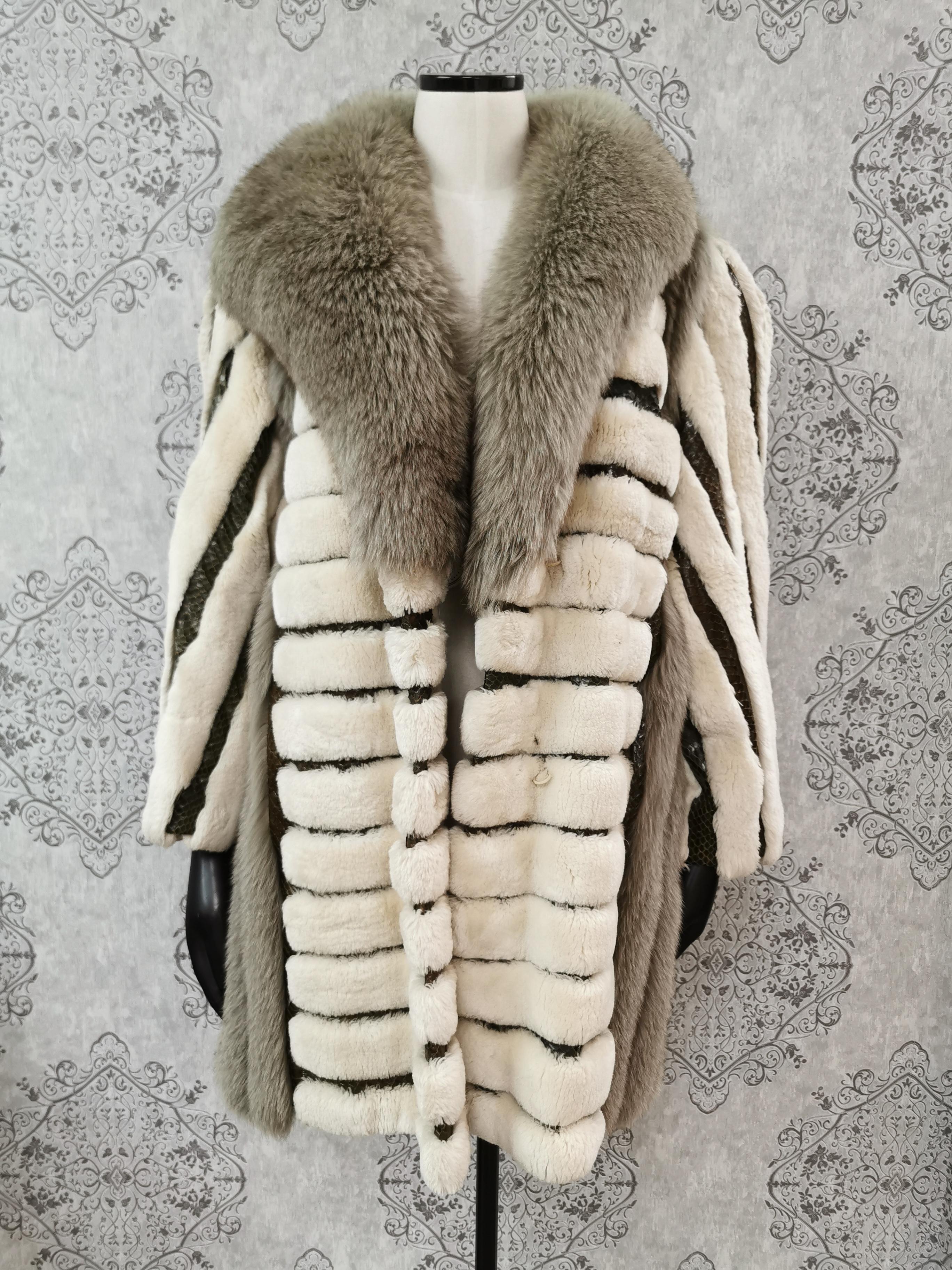 Vintage sheared beaver fur coat snakeskin shadow fox fur trim size 14 ...