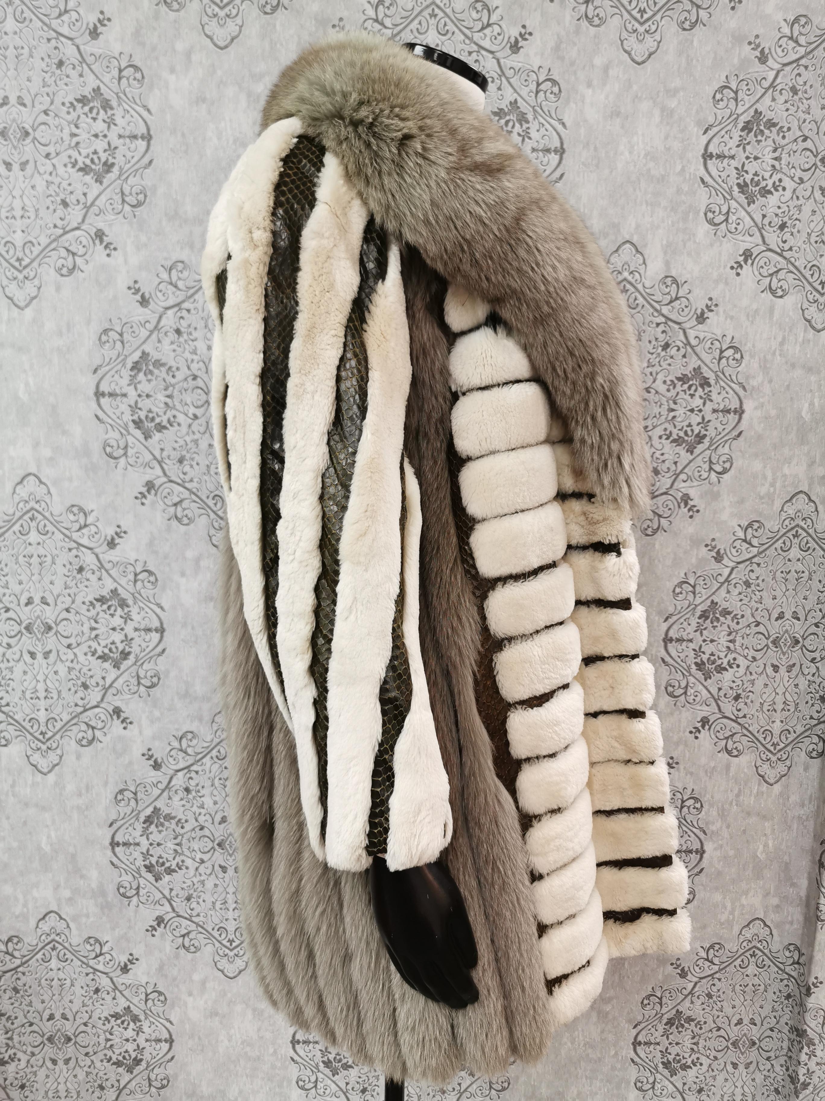 Vintage sheared beaver fur coat snakeskin shadow fox fur trim size 14 ...