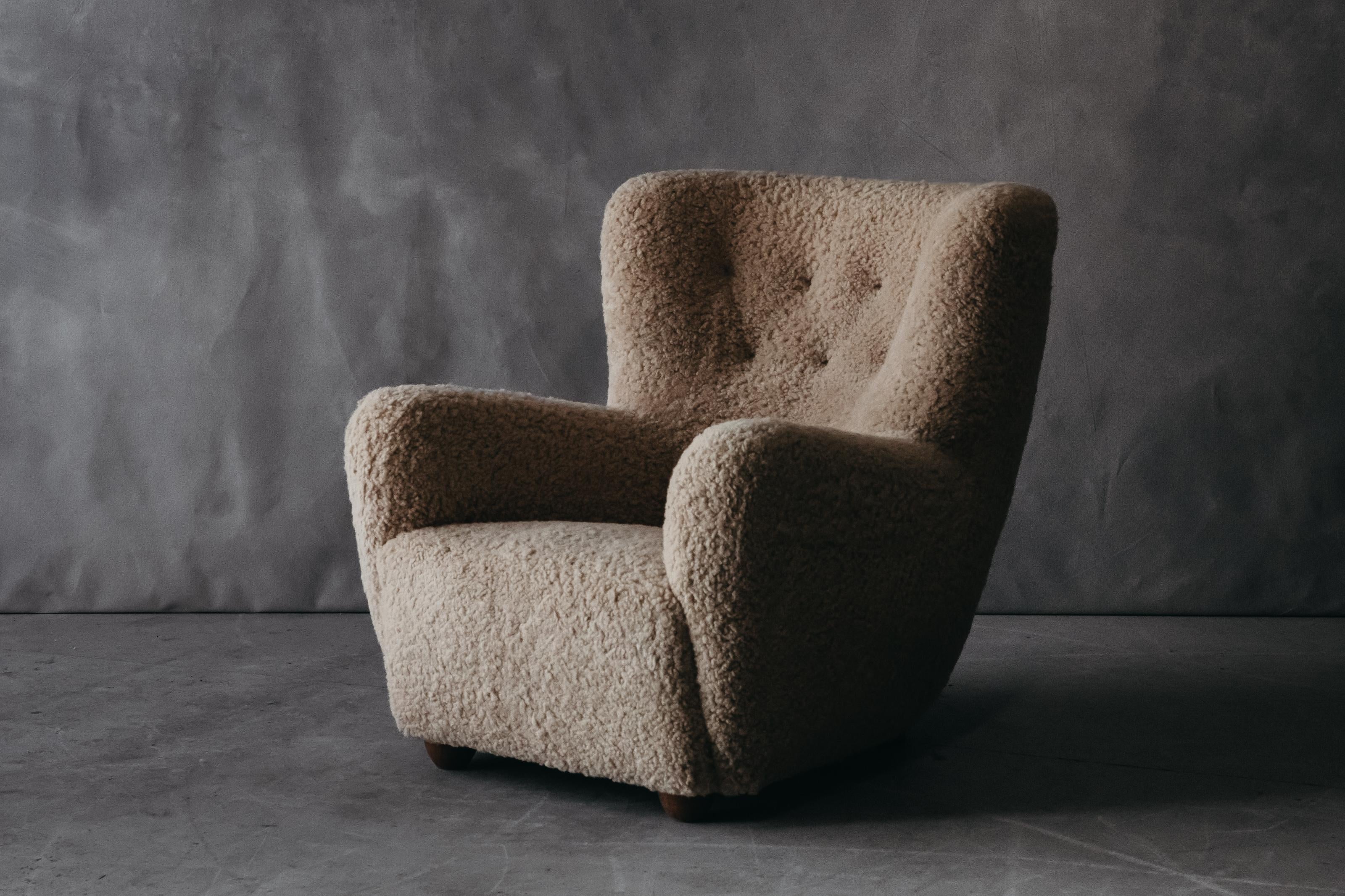 Vintage Shearling Cabinetmaker Chair from Denmark, Circa 1950 at 1stDibs