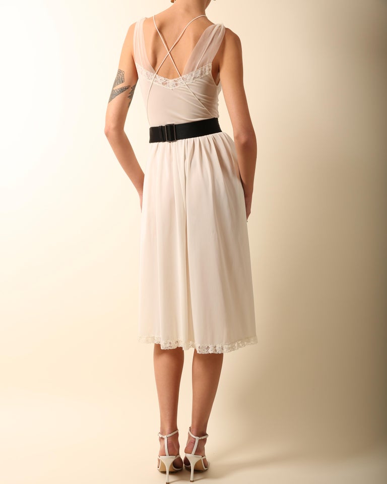 Vintage sheer ivory white lace wedding style midi night gown slip robe ...