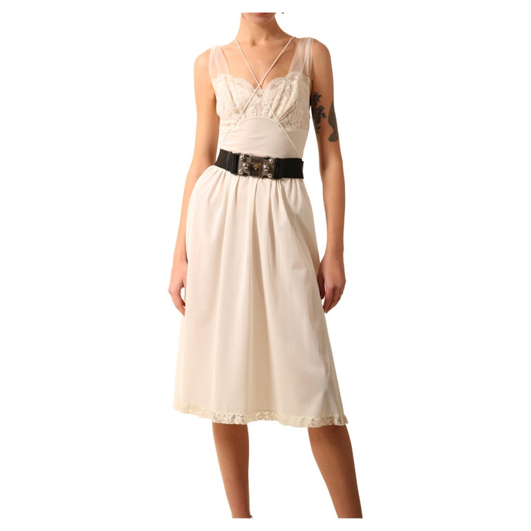 Vintage sheer ivory white lace wedding style midi night gown slip robe ...