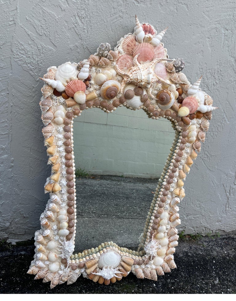 Vintage Shell Encrusted Wall Mirror For Sale at 1stDibs
