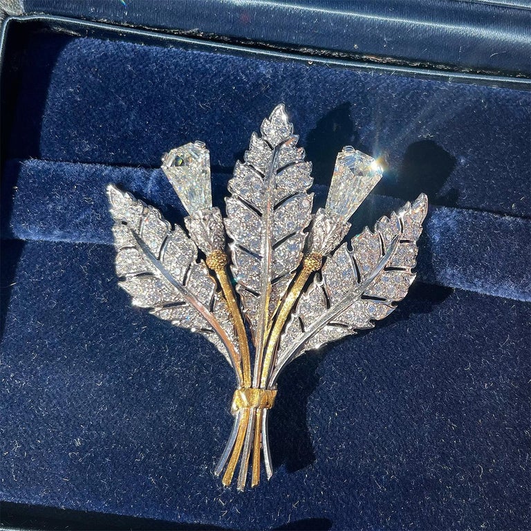 Vintage Shield Cut Diamond Floral-Motif Brooch by Mario Buccellati For ...