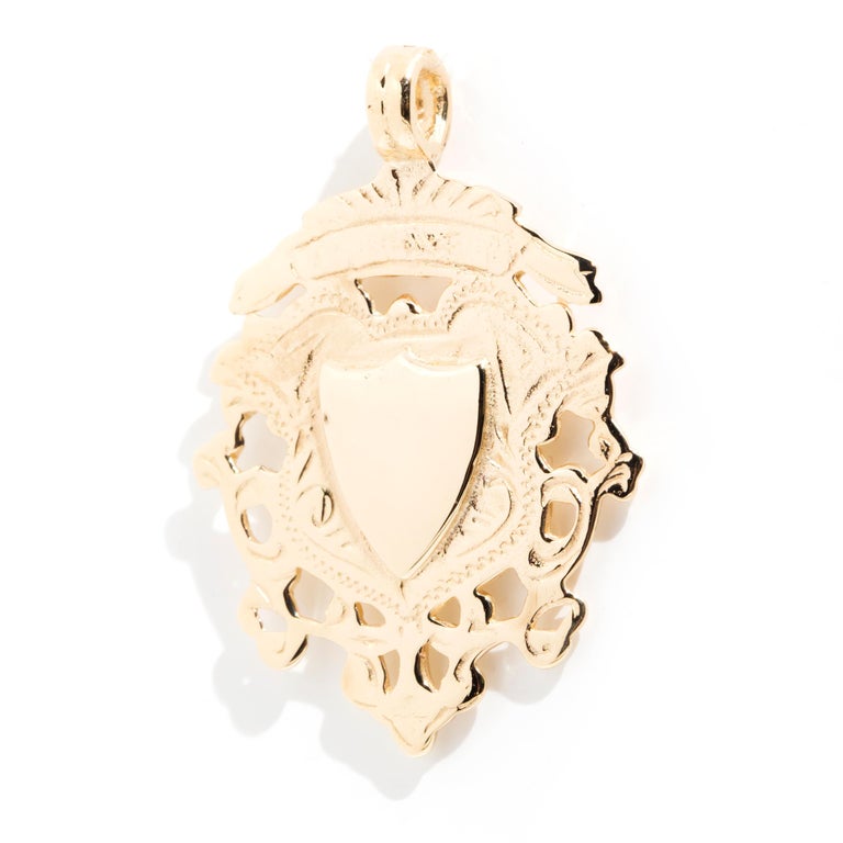 Vintage Shield Motif and Royal Crest Emblem Pendant in 9 Carat Yellow ...