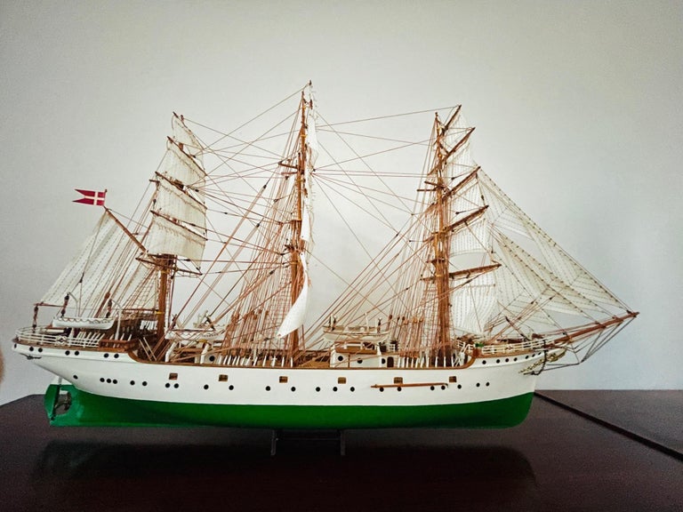Vintage Ship Model Danmark, Denmark Wooden Tall Ship Model in Display ...
