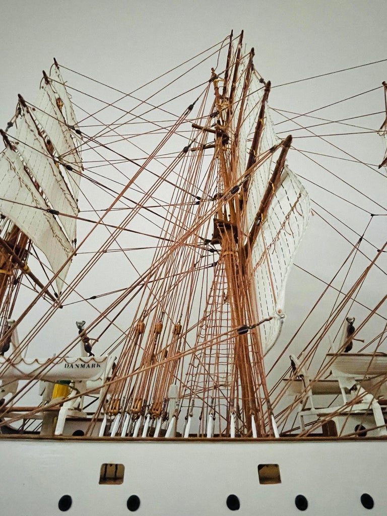 Vintage Ship Model Danmark, Denmark Wooden Tall Ship Model in Display ...