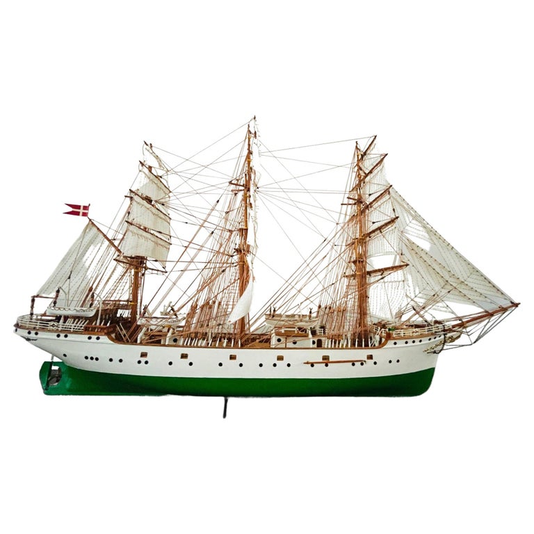 Vintage Ship Model Danmark, Denmark Wooden Tall Ship Model in Display ...