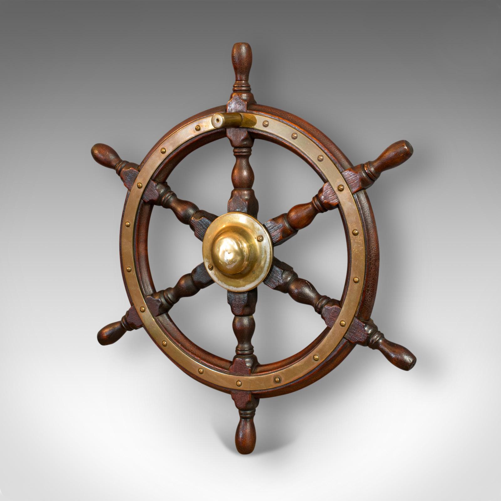 Vintage Ship's Wheel, English, Oak, Brass, Decorative, Maritime ...