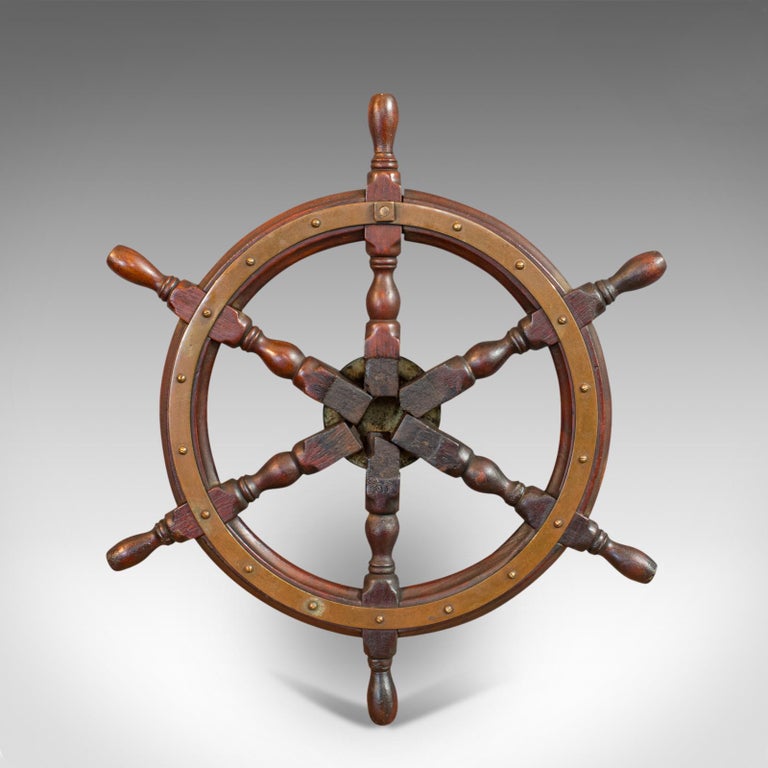 Vintage Ship's Wheel, English, Oak, Brass, Decorative, Maritime ...