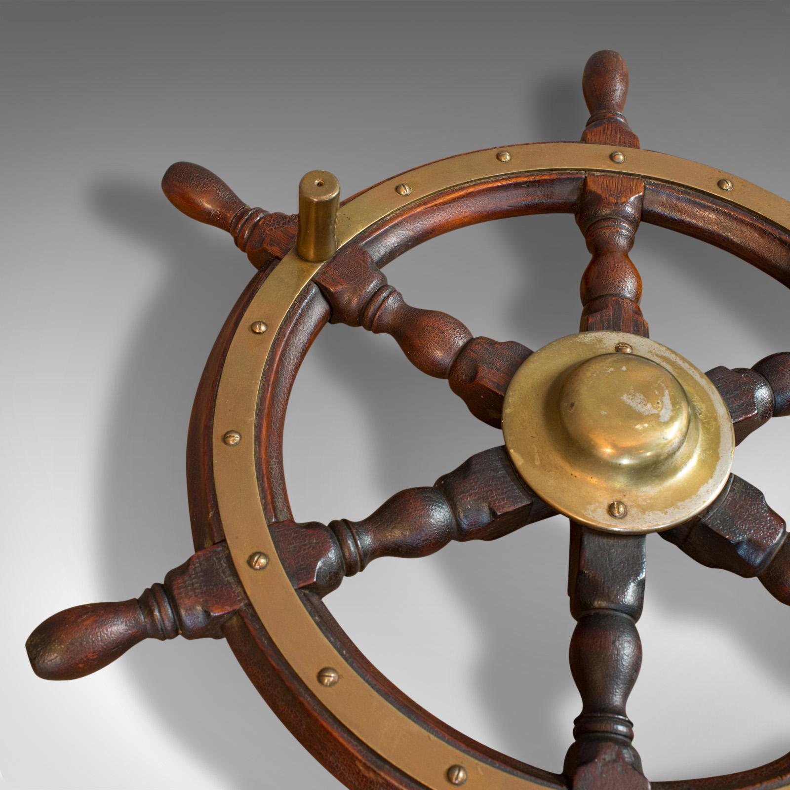 Vintage Ship's Wheel, English, Oak, Brass, Decorative, Maritime ...