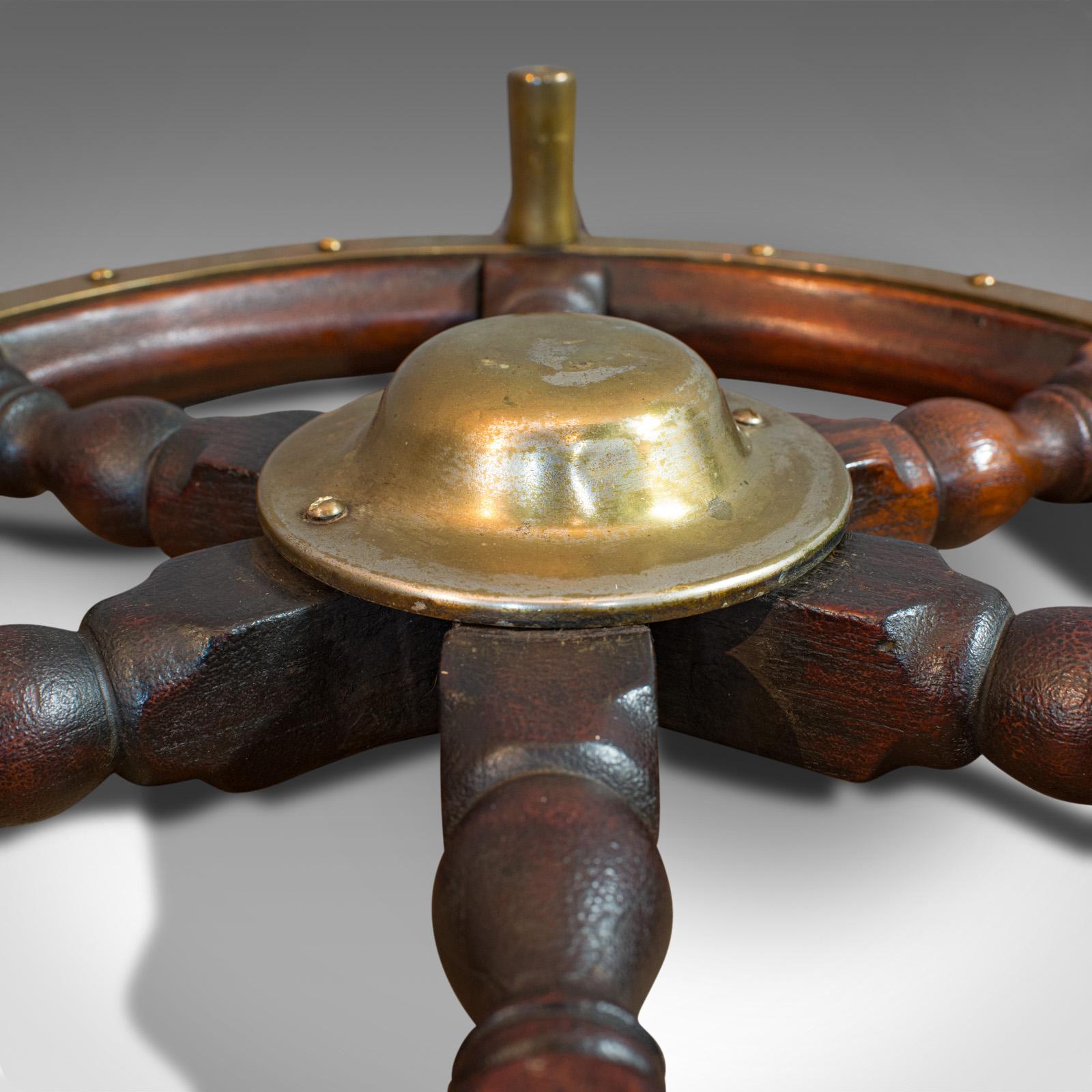 Vintage Ship's Wheel, English, Oak, Brass, Decorative, Maritime ...