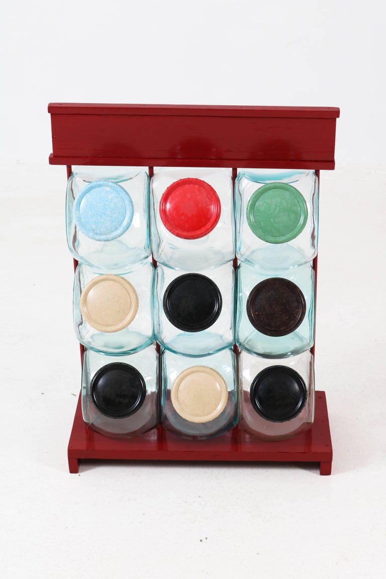Vintage Shop Display Stand with Nine Jars, 1950s For Sale at 1stDibs