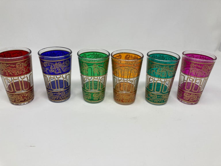 Vintage Shot Glasses with Gold Raised Moorish Design at 1stDibs