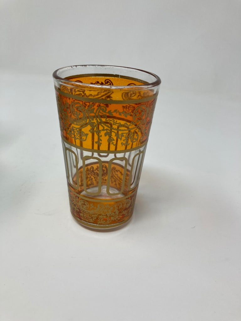 Vintage Shot Glasses with Gold Raised Moorish Design For Sale at 1stDibs