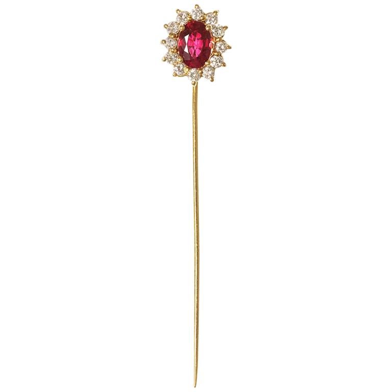 Vintage Siam Ruby Tie Pin with Diamonds in 18 Carat Gold, English ...