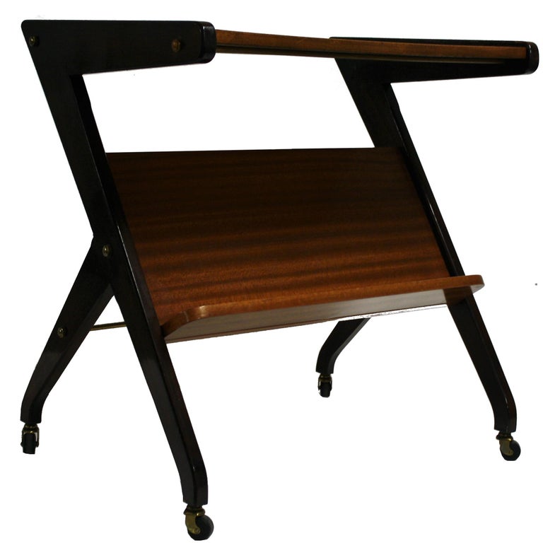 Vintage Side Table on Wheels in the Style of Jean Prouvé, 1950s at 1stDibs