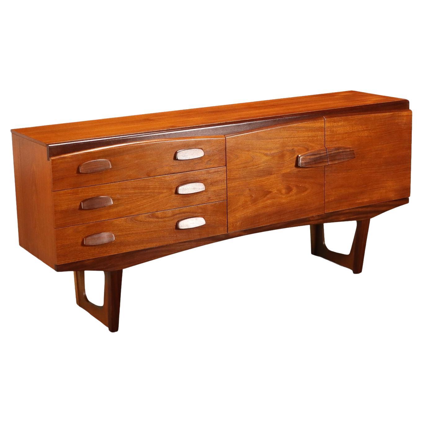 Vintage Sideboard 1960s Teak Veneered Wood Doors Drawers at 1stDibs
